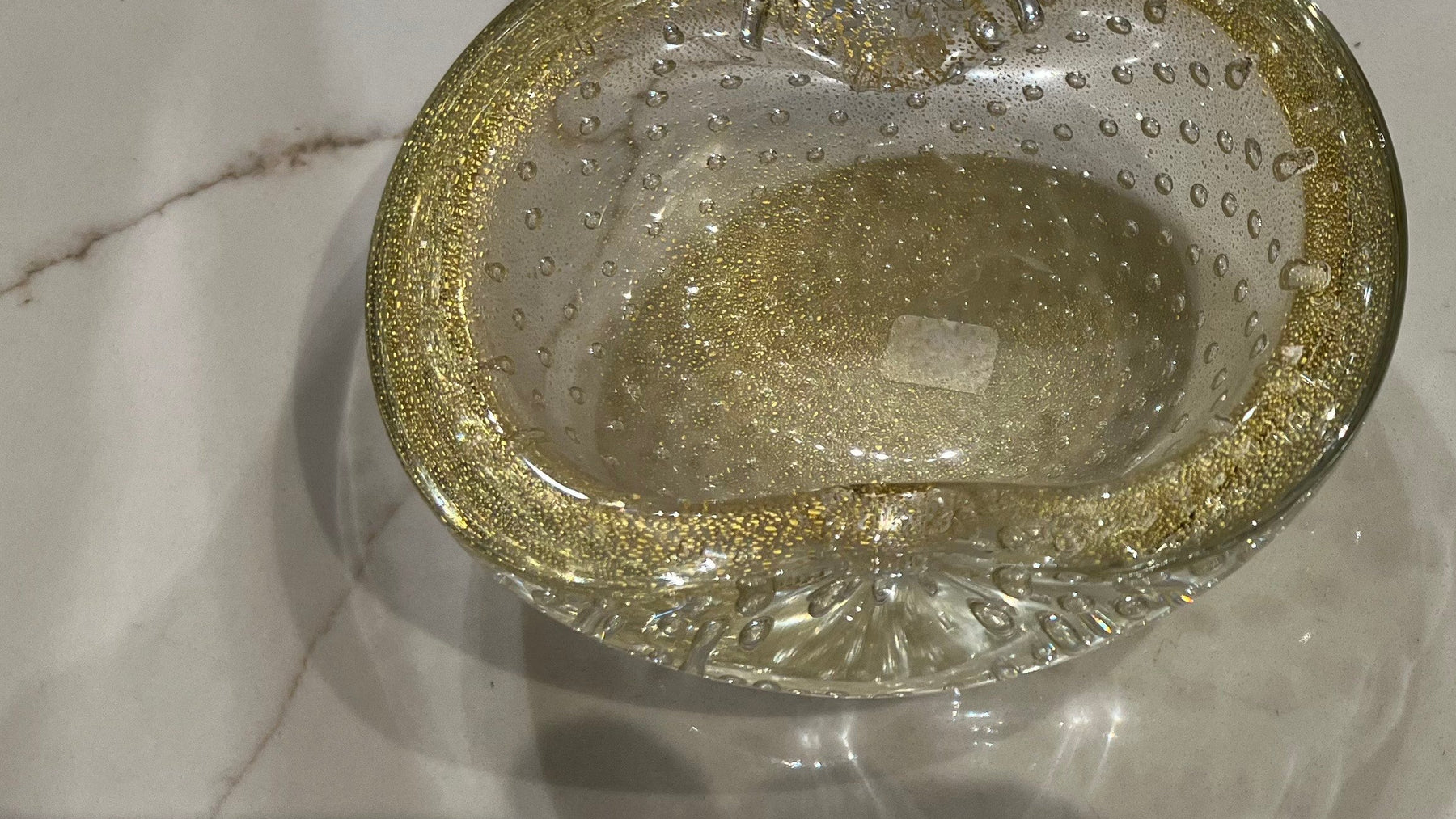 MURANO GLASS CLEAR W/ GOLD SPECS TRIM & BASE – ANTHEM